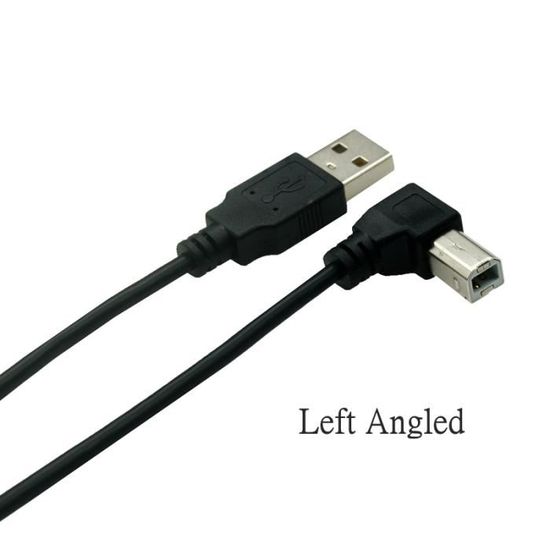 Left Angled-Câble USB 2.0 mâle vers USB B mâle, type B, BM, haut et bas ...