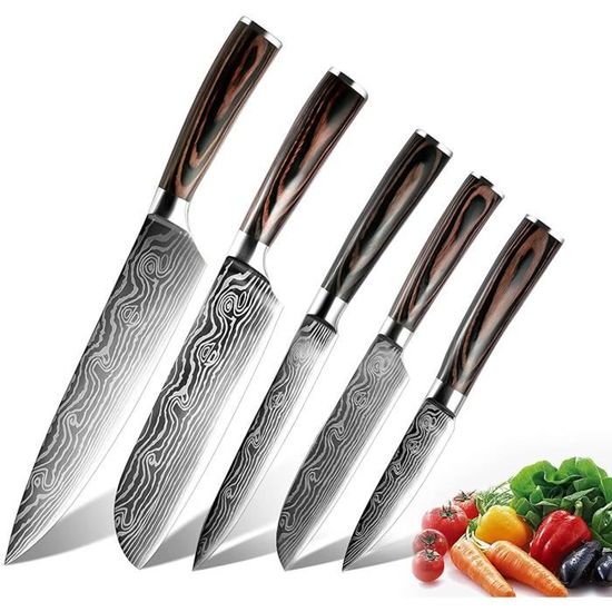 Ensemble de Couteaux, Ensemble de Couteaux de Cuisine 5 Pièces ...