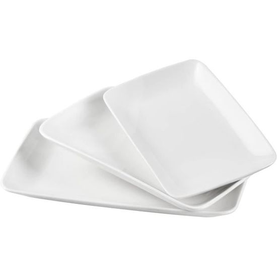 3Pcs Assiette Rectangulaire Service, Assiettes À Dessert En Blanc ...