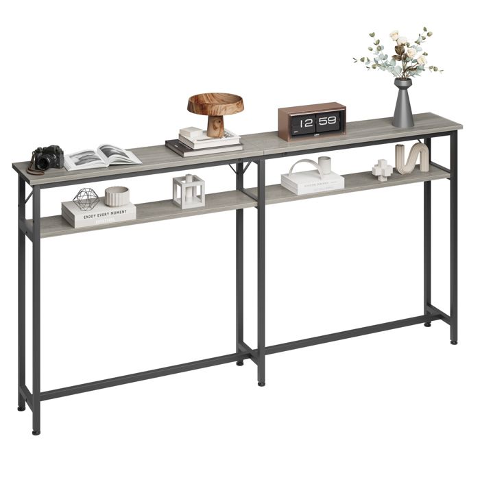 Table Console Étroite 180x23x100 cm, Meuble Entrée à 2 Étages de ...