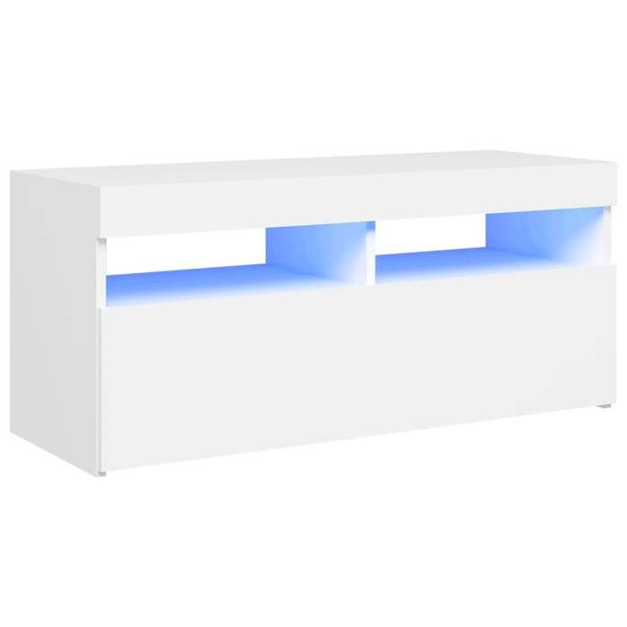 CLOUD Meuble TV Banc tv pour salon - avec lumières LED - blanc 90x35x40 ...