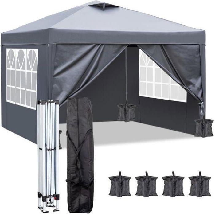 Tonnelle Pliant 3x3 m, Tonnelle de Jardin Imperméable avec 4 côtés ...