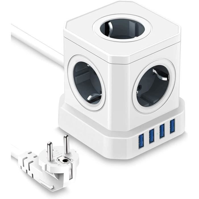Multiprise Cube 5 Prises avec 4 USB Ports, 9-en-1 Rallonge Multiprise ...