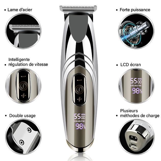 Tondeuse Cheveux Hommes,Professionnel Titane Tondeuse à Barbe Electrique Sans Fil avec LED Ecran ...