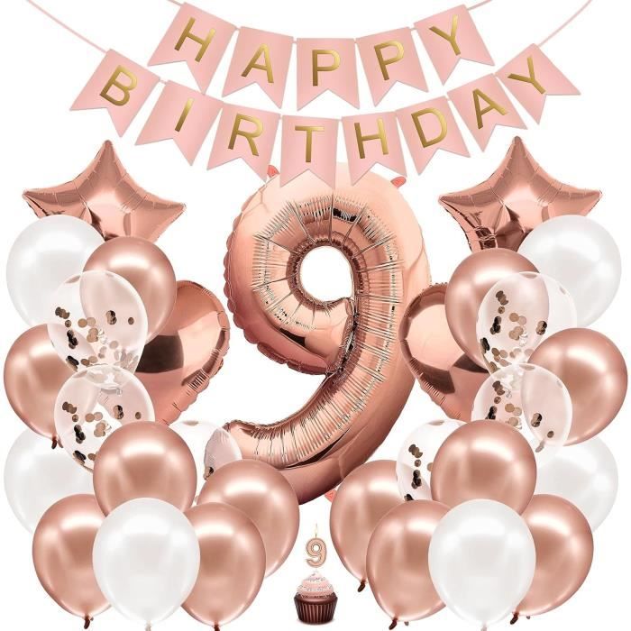 ® Decoration Anniversaire Fille 9 Ans Or Rose - Kit Anniversaire Fille ...