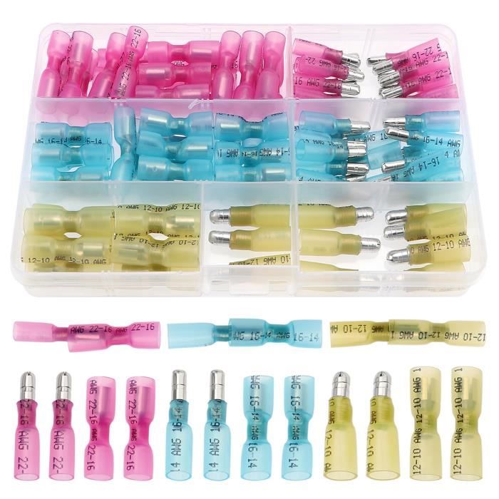 100 Pièces Connecteurs De Fil Thermorétractable Kit, Cosses Electriques À Sertir ...