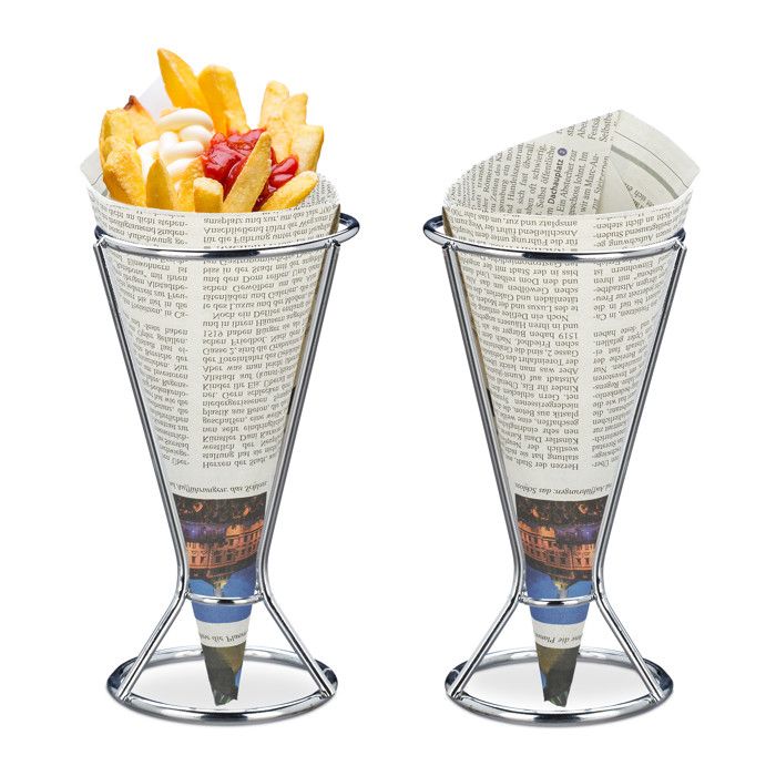 Support cornet de frites, lot de 10, inox, pour snacks, chips, légumes ...