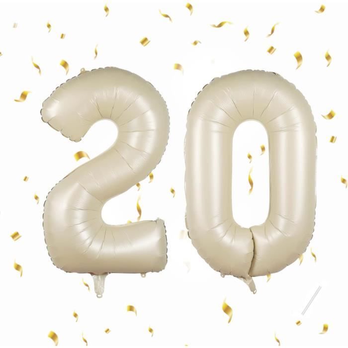 Ballons Anniversaire 20 Beige - 100Cm - Ballon Chiffre 20 Numéro 20 ...