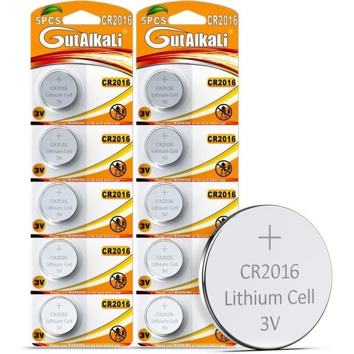 Cr2016 Lot De 10 Piles Bouton Au Lithium 3 V Sans Mercure, Longue Durée De Vie, Forte Puissance ...