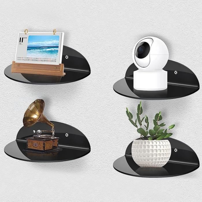 Twirush Lot de 4 mini étagères murales flottantes noires auto-adhésives ...
