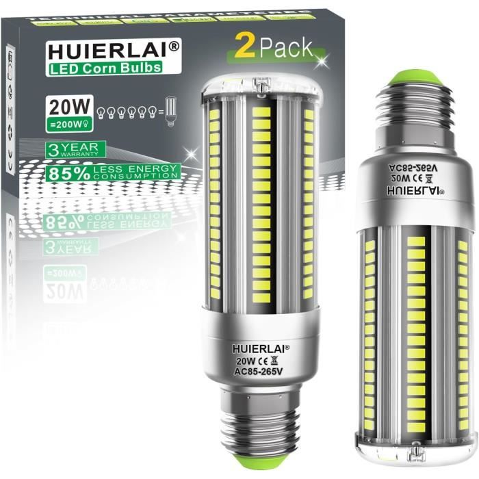 HUIERLAI Ampoule LED E27 20W (équivalent Halogène 200W), Blanc Froid 6000K, 2500 Lumen, Non ...