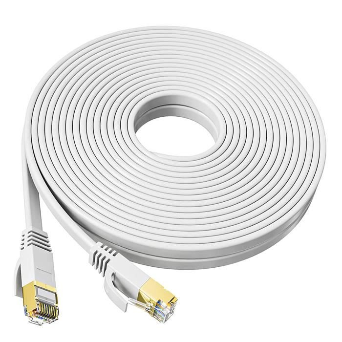 Cat 7 Cable Ethernet 8m, RJ45 Cable Réseau 8m Haute Vitesse Plat Cable ...