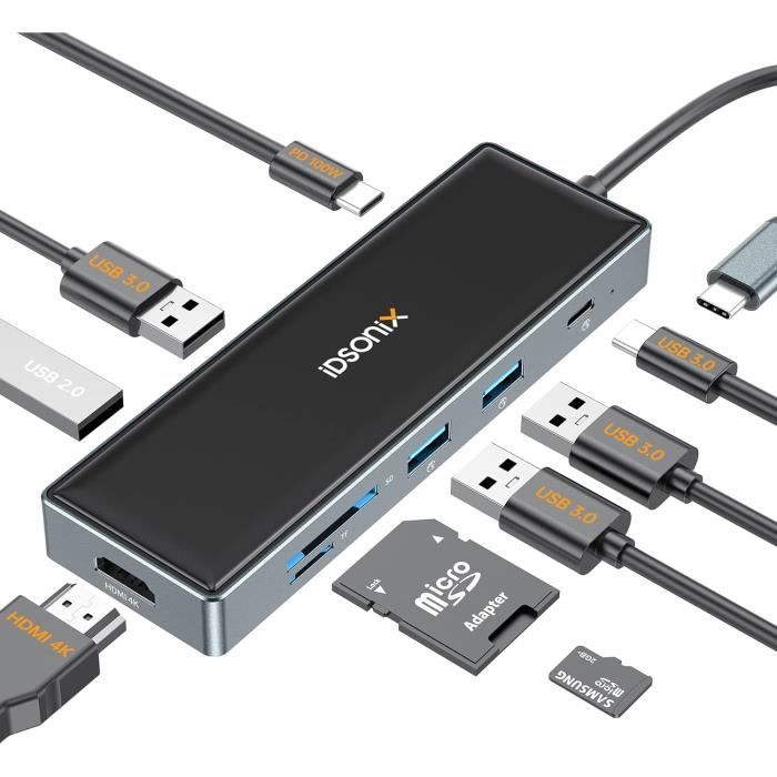 Station D'Accueil Usb C Adaptateur Multiport, Idsonix 9 En 1 Usb Hub 3. ...