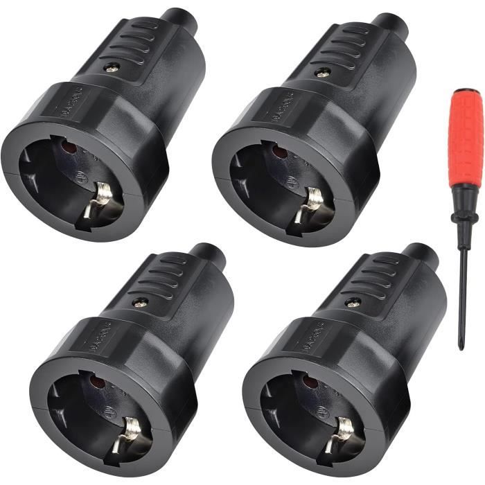 Fiches Schuko, 4 X Fiche Electrique Femelle Noire, 250V, 16A, Ip44 Prise Fiche Femelle Noir En ...