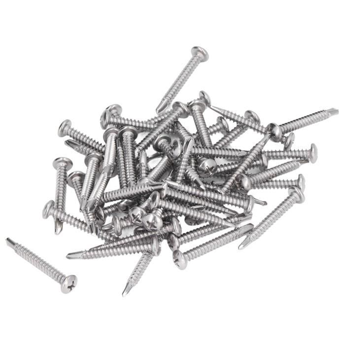 Zerone vis cruciforme Lot de 100 vis autoperceuses en acier inoxydable à tête ronde M4,8 x 38 ...