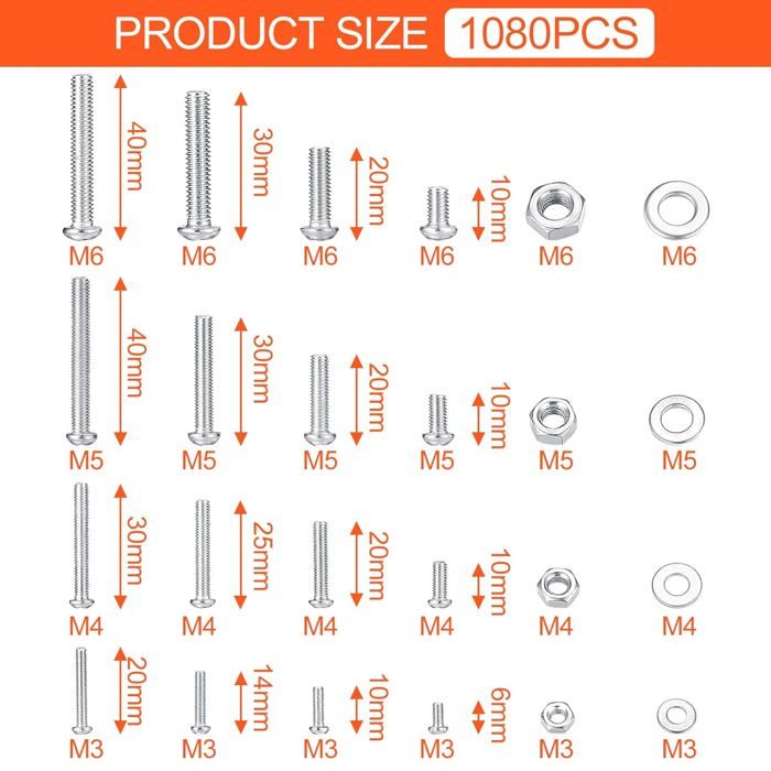 1080 Pièces M3 M4 M5 M6 Vis Autoforeuse, Vis D'Assemblage, Assortiment Vis, Vis Ecrou, Boulons ...