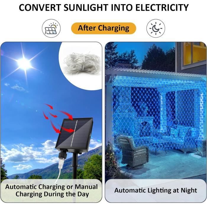 Filet Lumineux Solaire Extérieur, 2 M X 3 M 192 Leds Guirlande ...