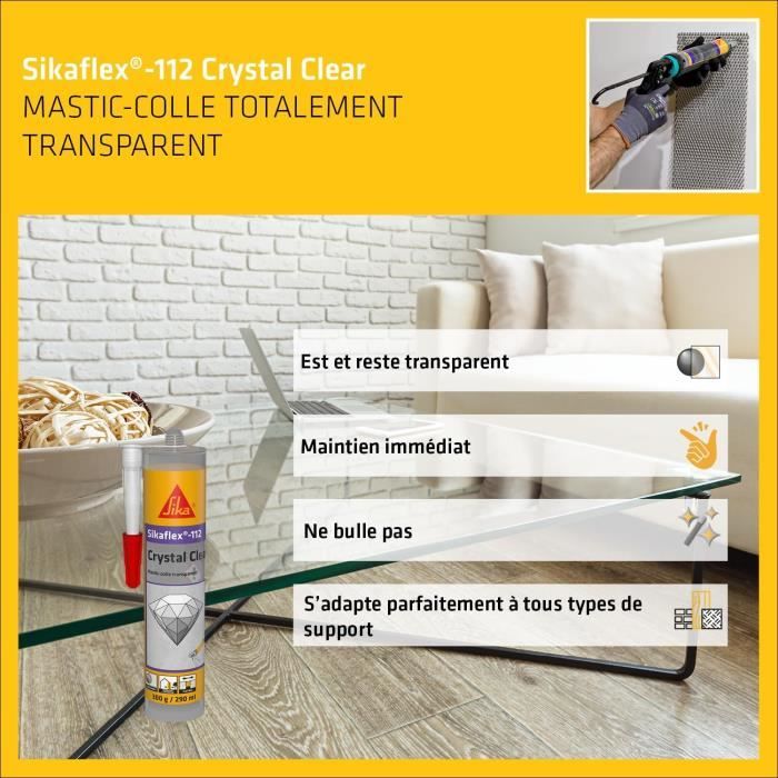 Flex-112 Crystal Clear, Mastic-Colle Multi-Usages Transparent Maintien ...