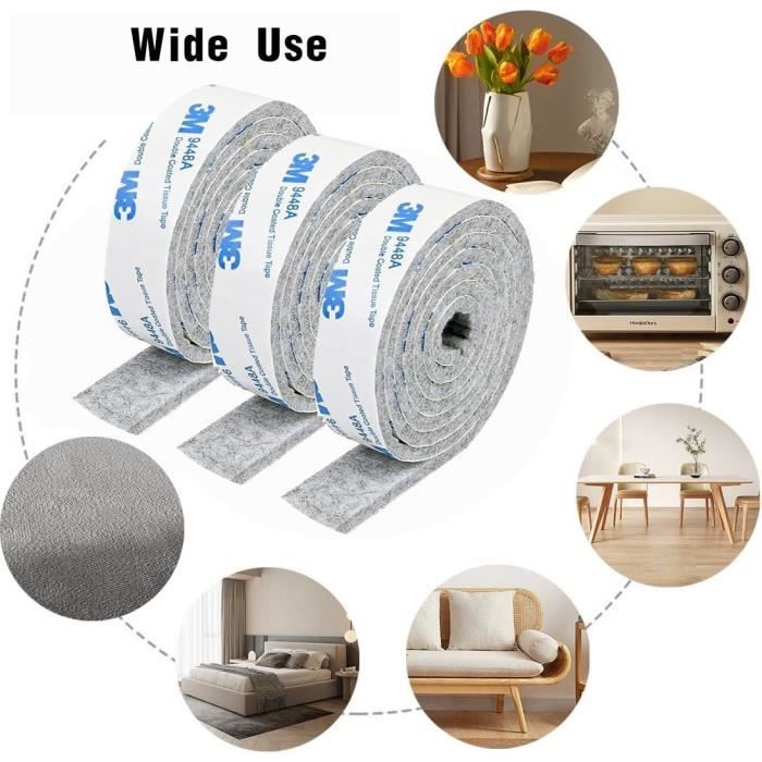 3pcs Feutrine Autocollante Meuble,100cm x 2cm Feutrine Adhesive Feutre ...