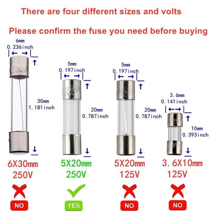 F10Al250V 5X20 Mm 10A 250V Fusibles À Fusion Rapide 10 Ampère 250 Volt ...