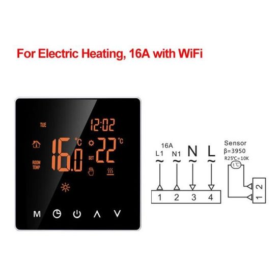 WiFi 16A électrique - Thermostat intelligent WiFi Tuya, chauffage électrique au sol, chaudière à ...