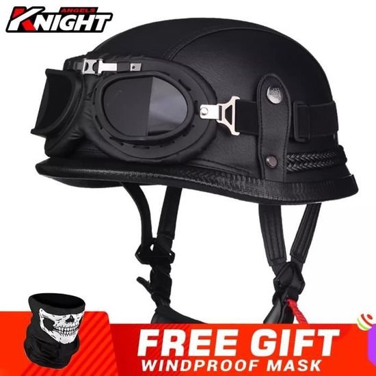 Casque de moto en cuir PU avec visage ouvert,demi-casque de motocross ...