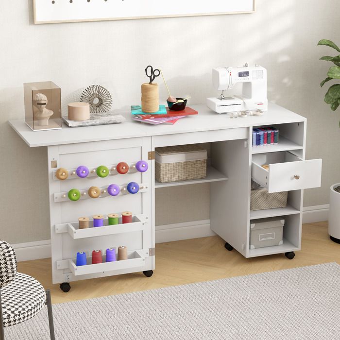 GIANTEX Table de Couture Pliante pour Machine à Coudre-6 Roulettes ...