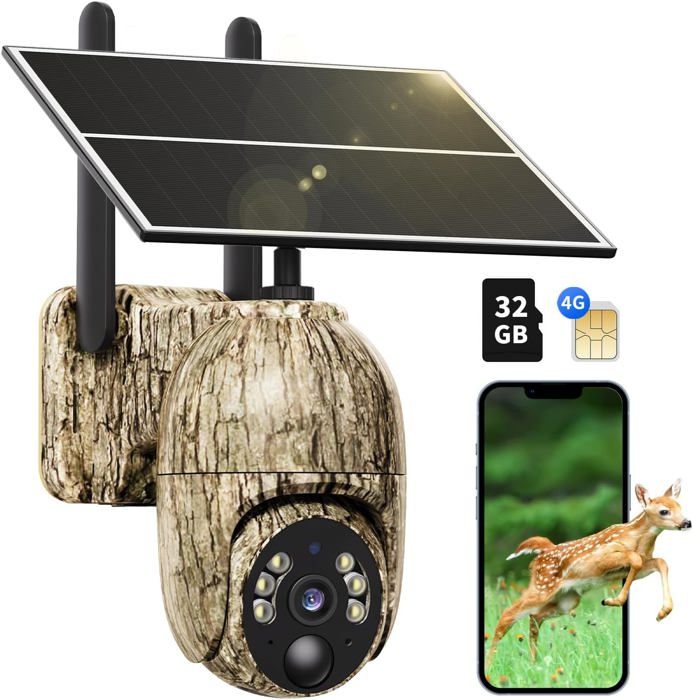 NUASI Caméra de chasse solaire 4G LTE avec carte SIM, 2K sans fil avec application de transfert ...