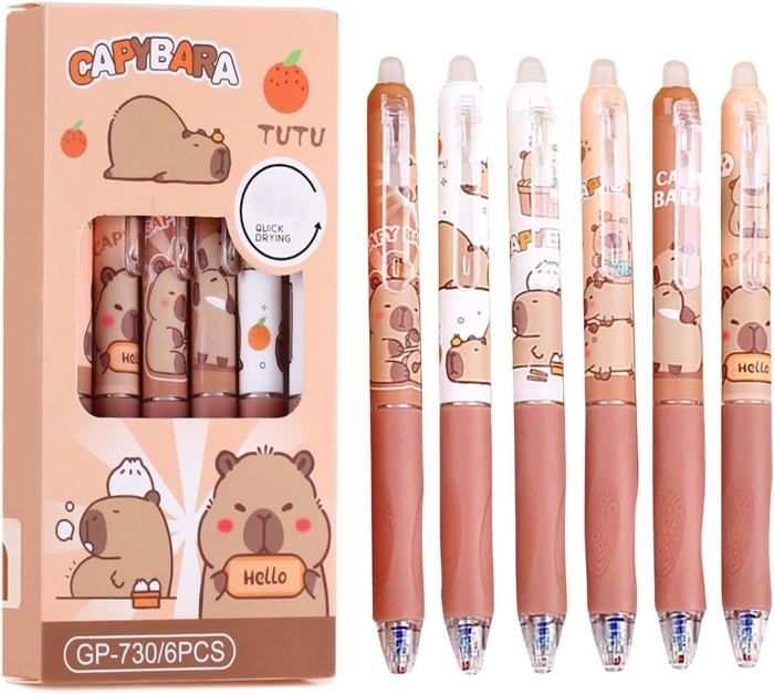 Capybara Lot de 6 stylos gel rétractables à séchage rapide Motif ...