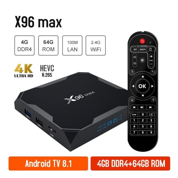 Nouveau!!!Android 8.1 TV Box X96MAX Amlogic S905X2 4 Go 64 Go Quad Core 2.4G et 5GHz Wifi BT4.1 ...