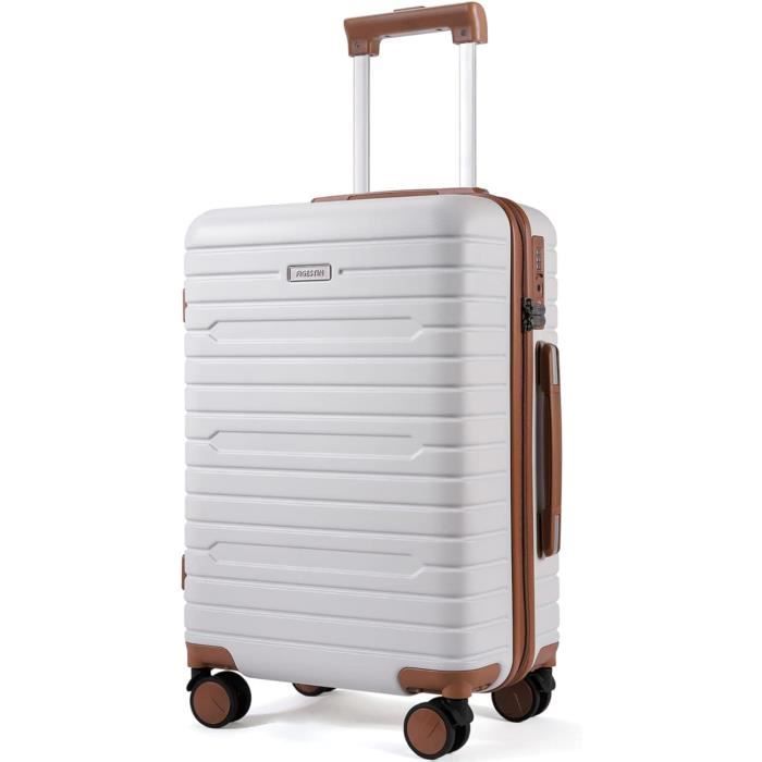 Valise Rigide À Roulettes Avec Serrure Tsa 20", Beige Avec Marron., 20 ...