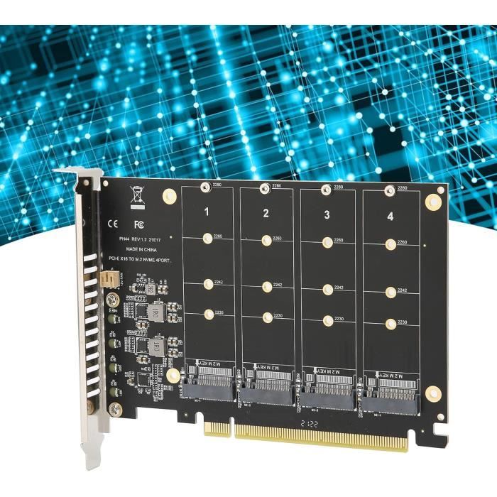 Carte Adaptateur SSD - CICIGLOW - 4 Ports M.2 NVMe - PCIE X16 M Key - 32 Gbit/s - Noir ...