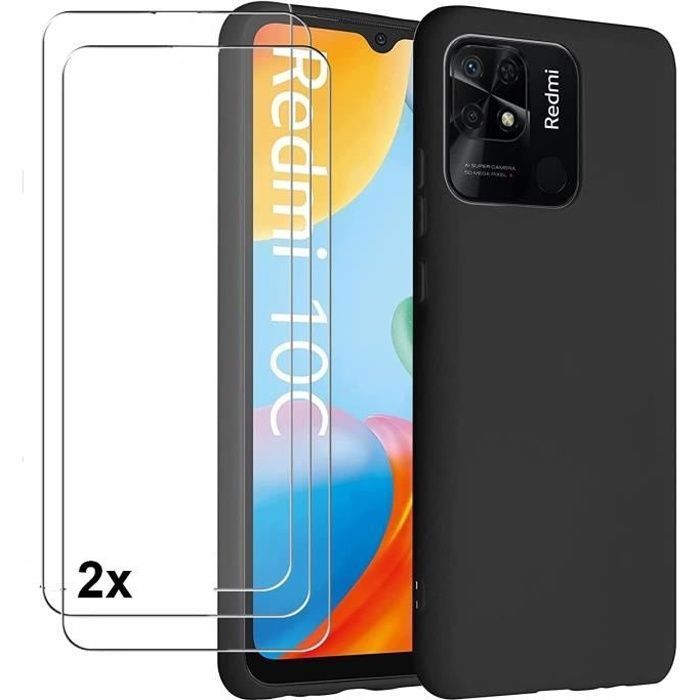 Coque Redmi 10C 2x Vitre Housse Silicone look Carbone Verre Trempe ...