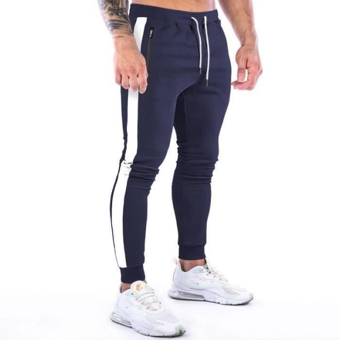 PANTALON Pantalon Jogging Homme avec Fermeture éclair-Bleu foncé Or ...