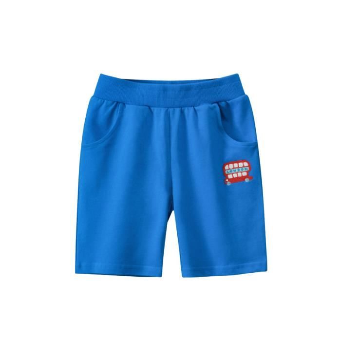 Bermuda Short Enfant Garçon Bleu Broderie 100%Coton Été Taille ...
