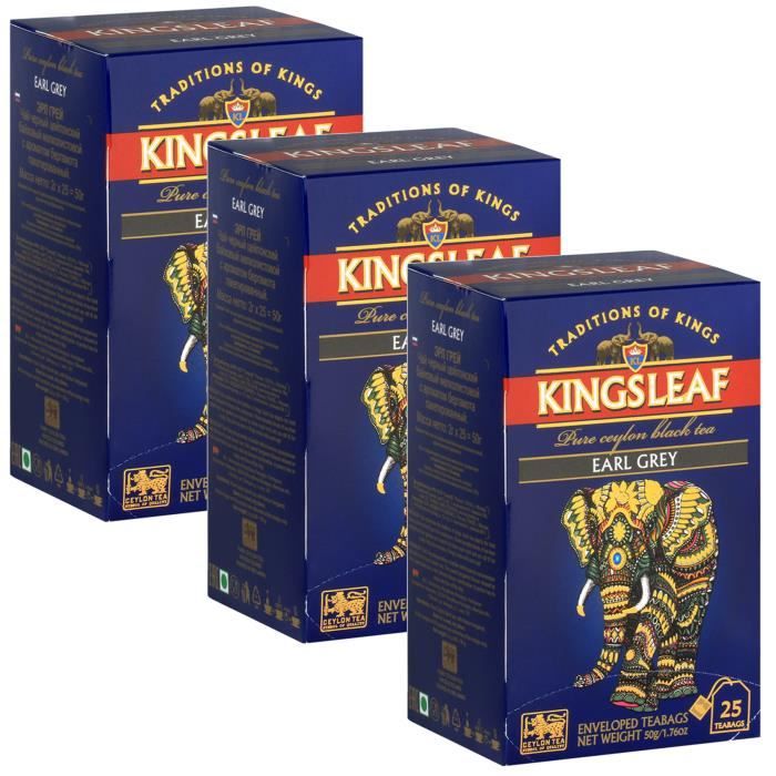 KINGSLEAF - Thé noir de Ceylan à l'arôme de bergamote, 3x50 sachets ...