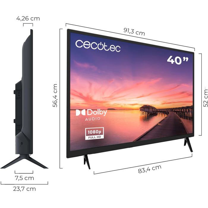 TELEVISEUR LED - DEBSY - 40 pouces - Full HD 1080p - Wi‑Fi intégré ...