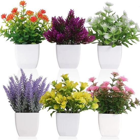 Lot De 6 Mini Fleurs Artificielles En Pot, Plantes Artificielles En ...