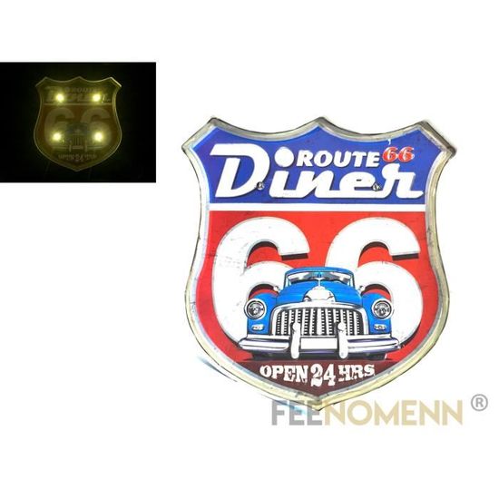 Plaque Métal Lumineuse Led Déco Murale Vintage Écusson Diner Route