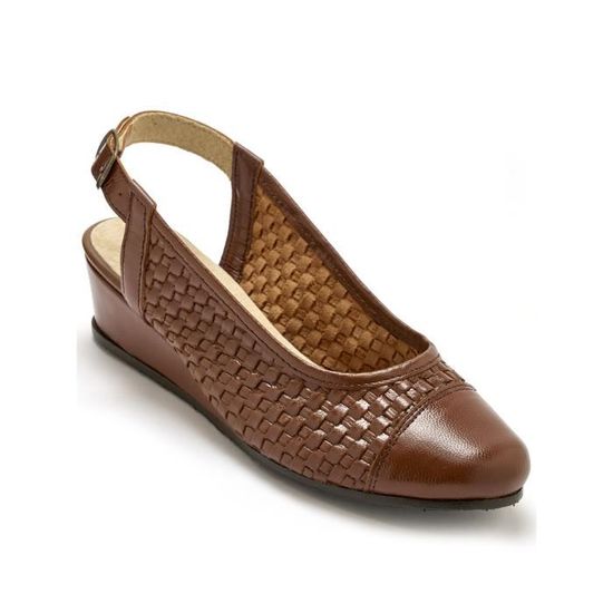 Sandales femme en cuir tressé marron PEDICONFORT - Grande largeur ...