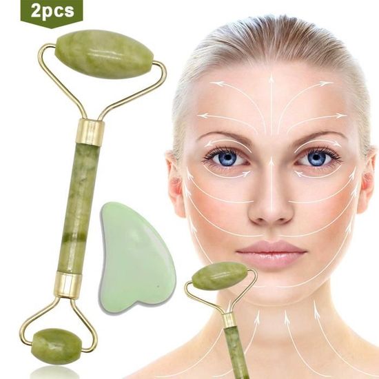 Rouleau De Jade Et Gua Sha Set Anti âge Pour Le Visage Naturel Pierre