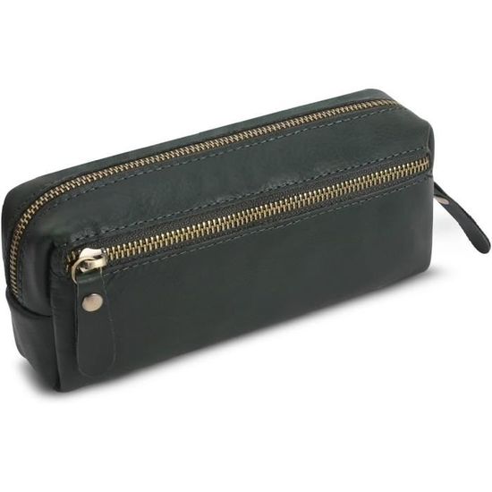 Trousse En Cuir Plumier Étui À Stylo Porte-Marqueur Grande Capacité Avec Pochette Pour ...