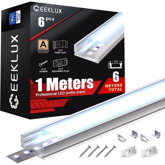 1m×6 Profilé Alm LED Rail avec Diffuseur Goulotte Profile Alu pour ...