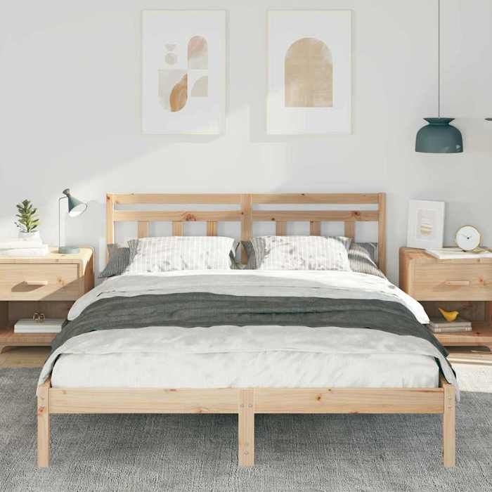 Elégant Lit Double, moderne Structure de lit Marron 160 x 200cm Pin ...