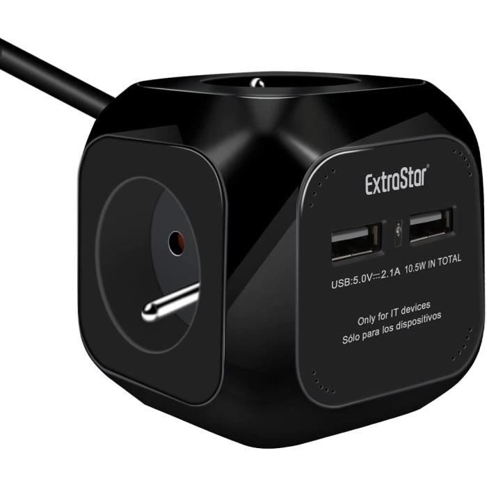 Multiprise USB Cube , Bloc Multiprises avec 4 Prises et 2 Ports USB ...