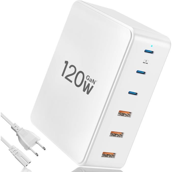 Chargeur Usb C, 120W Gan 6-Port Station De Charge, Charge Rapide Avec ...
