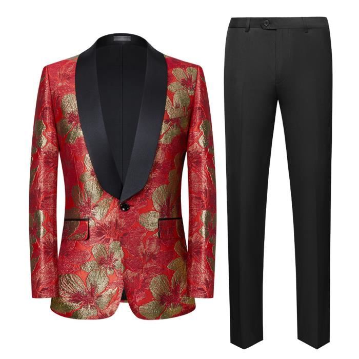 Costume Homme Slim 2 Pièces Business Mariage Cérémonie Fleur imprimé ...