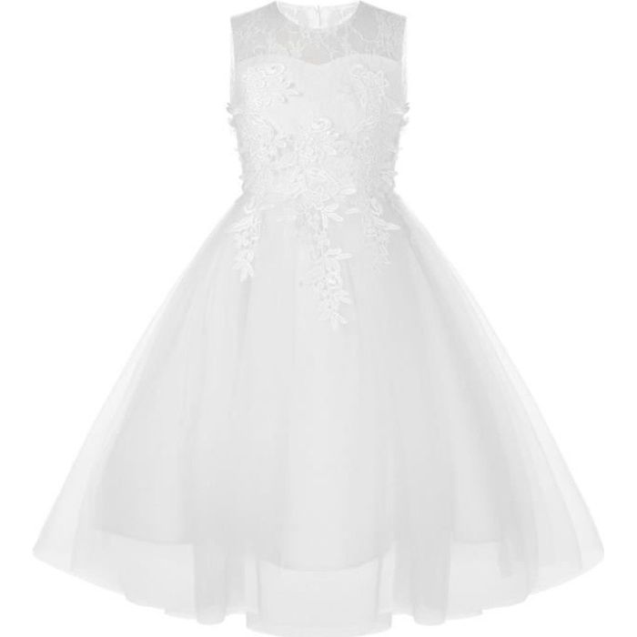 Freebily Robe Cérémonie Blanche Fille Enfant Robe Soirée Demoiselle D