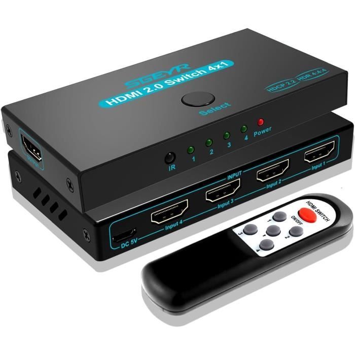 Multiprise Hdmi 4 Port Pour Tv, Switch Hdmi 4K Avec Telecommande, Hdmi ...