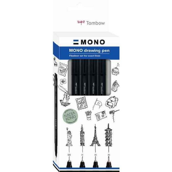 Feutre fin - Tombow - MONO Drawing Pen Fine Set - 4 feutres - Pointe ...